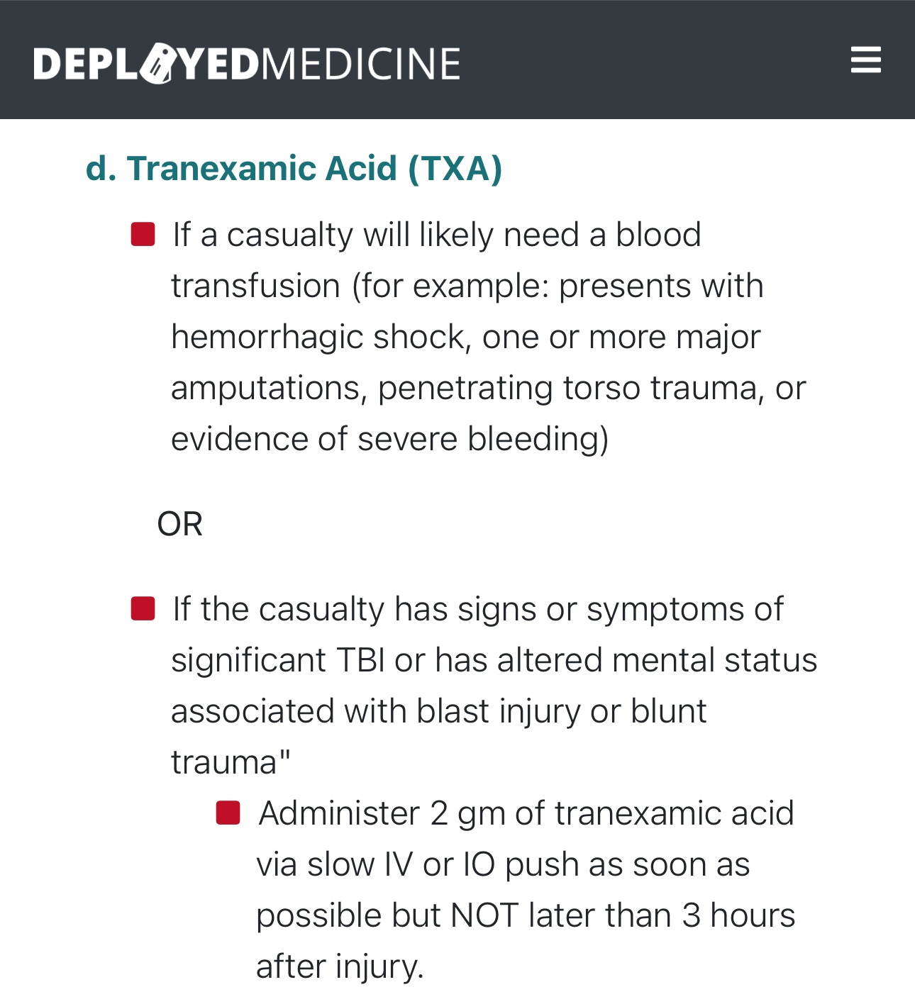 Tranexamic Acid – Next Generation Combat Medic