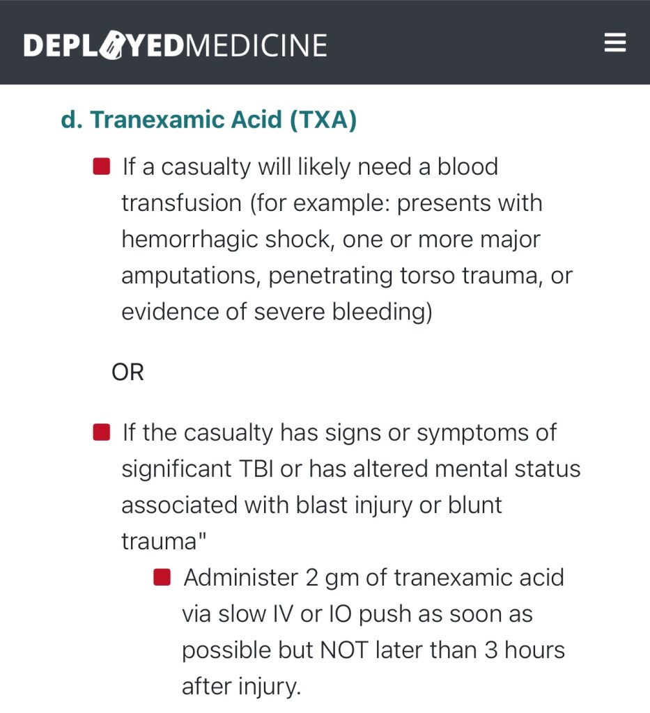 Tranexamic Acid – Next Generation Combat Medic